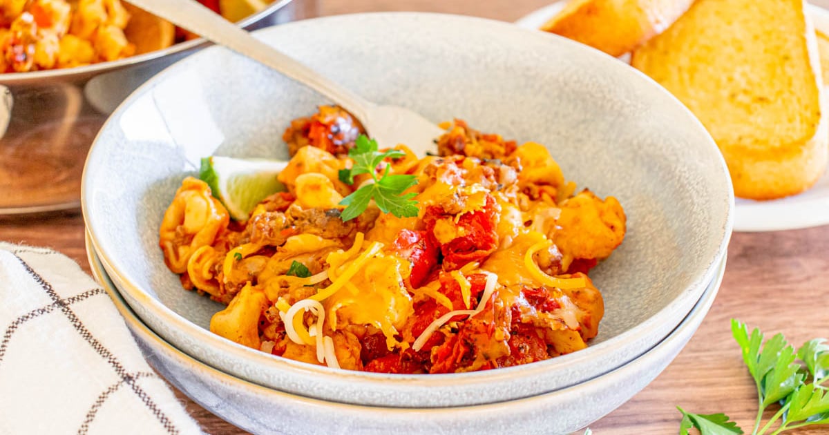 Cheesy Taco Tortellini - Fun Money Mom