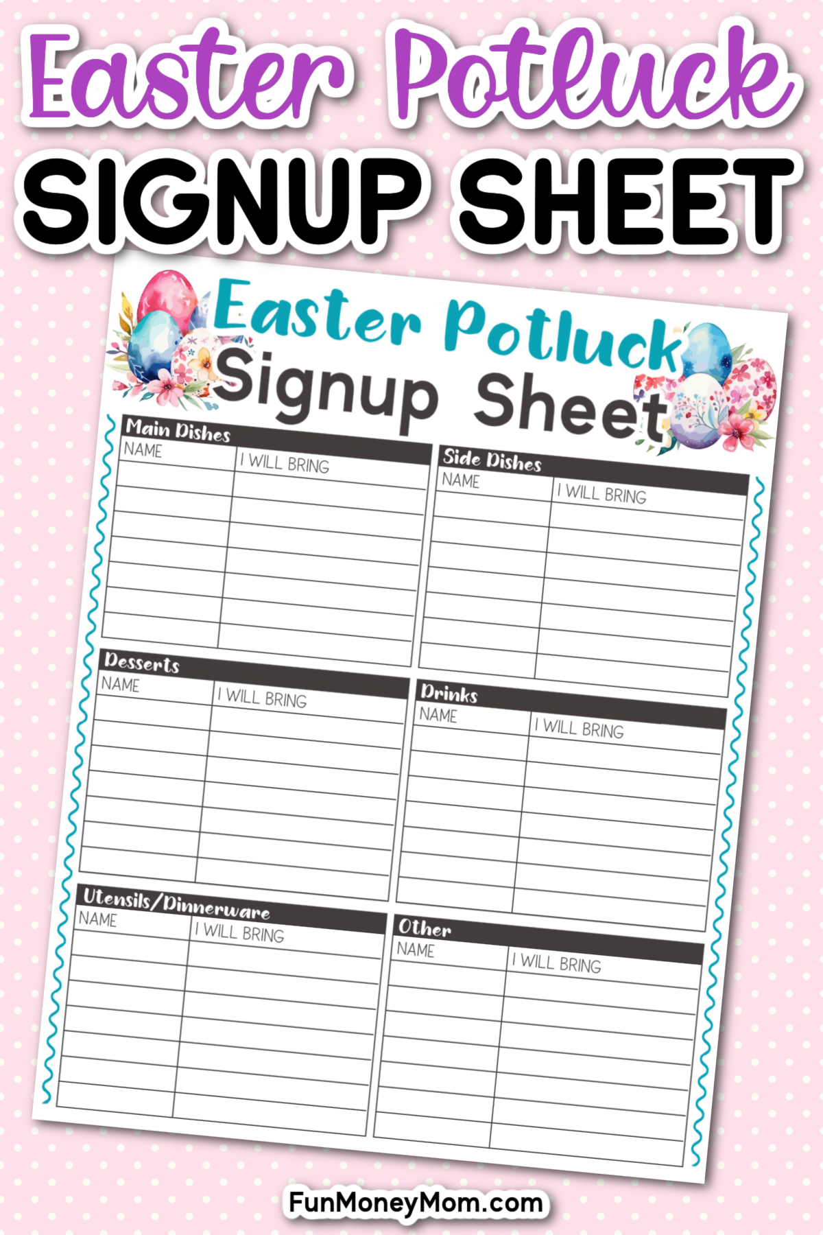 Easter Potluck Signup Sheet - Fun Money Mom