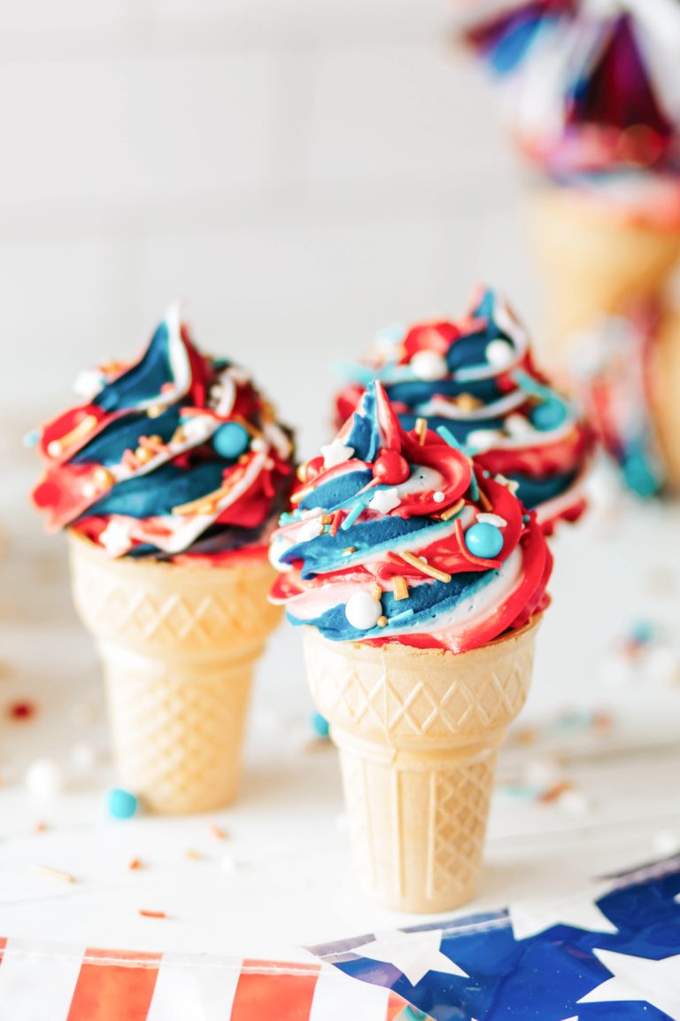 4th Of July Ice Cream Cone Cupcakes - Fun Money Mom