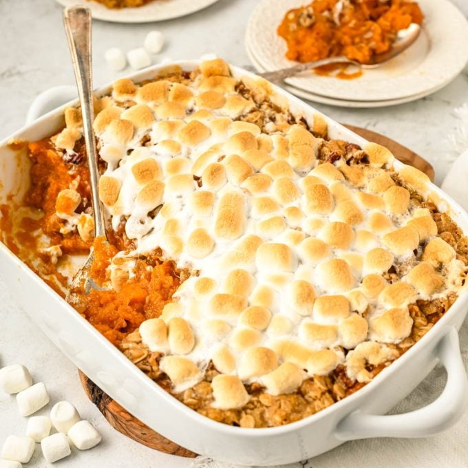 Sweet Potato Casserole With Marshmallows And Pecans