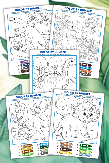 Dinosaur Color By Number - Fun Money Mom